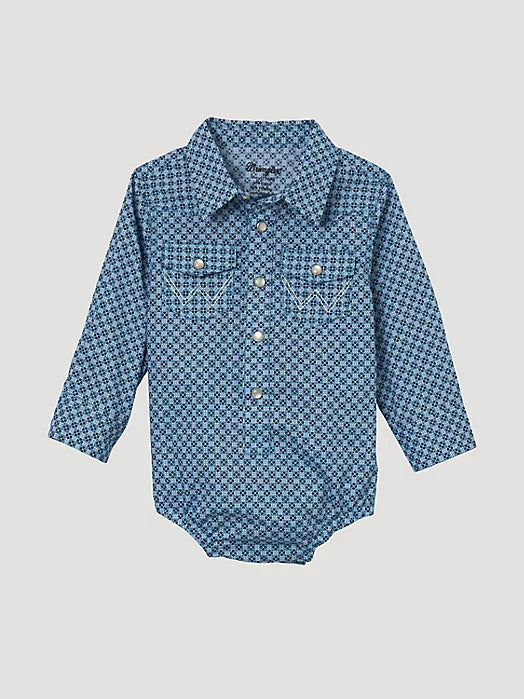 Wrangler Little Boys Long Sleeve Western Snap Bodysuit - Blue Chains 1 ...